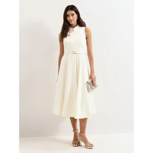 PHASE EIGHT Ariane Sleeveless Collared Belted Midi Shirt Dress
