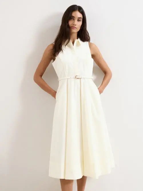 PHASE EIGHT Ariane Sleeveless Collared Belted Midi Shirt Dress