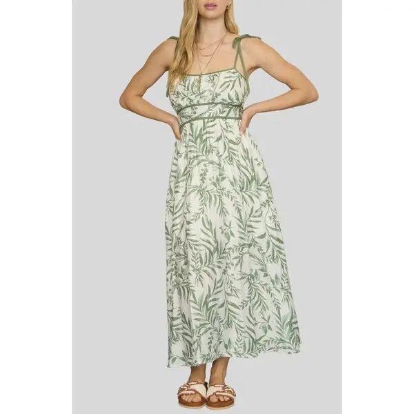 BLU PEPPER Print Tie Straps Maxi Dress
