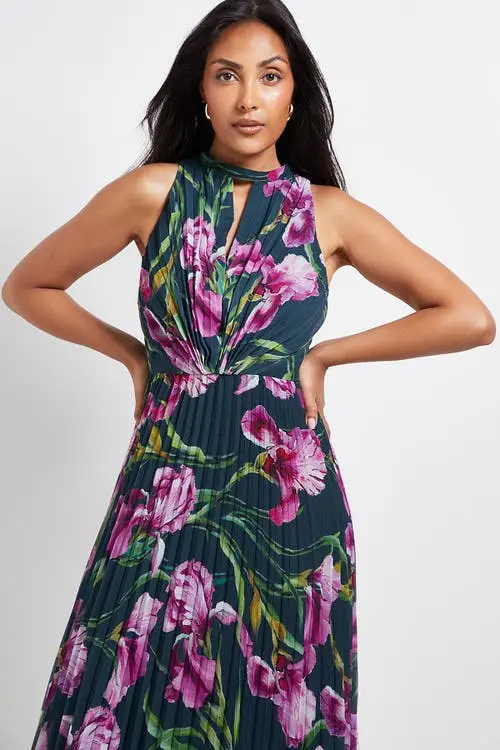 WALLIS Floral Print Pleated Maxi Dress