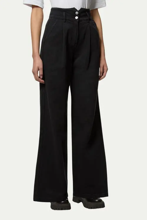 Karen Millen Petite Denim Wide Leg High Waisted Jeans - Black