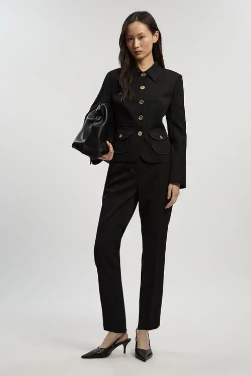 Karen Millen Petite Textured Straight Leg Trousers