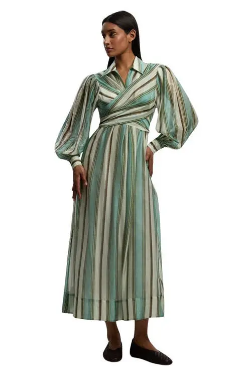 Karen Millen Organdie Wrap Shirt Dress - Stripe