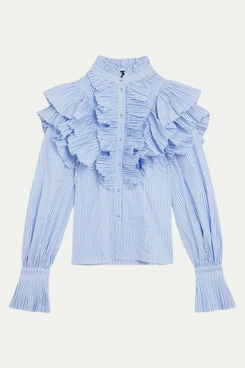 Karen Millen Striped Ruffle High Neck Shirt