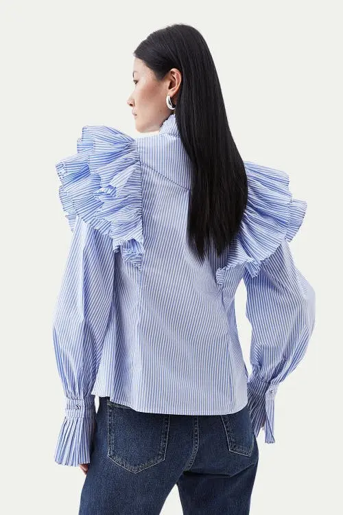 Karen Millen Striped Ruffle High Neck Shirt