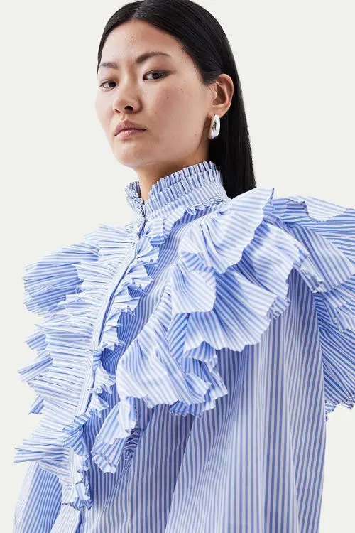 Karen Millen Striped Ruffle High Neck Shirt