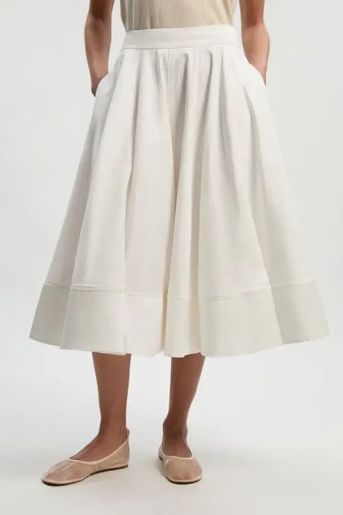 Karen Millen Cotton Tailored Midi Skirt - Ivory