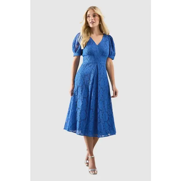 WALLIS Petite Lace V-neck Tea Length Midi Dress