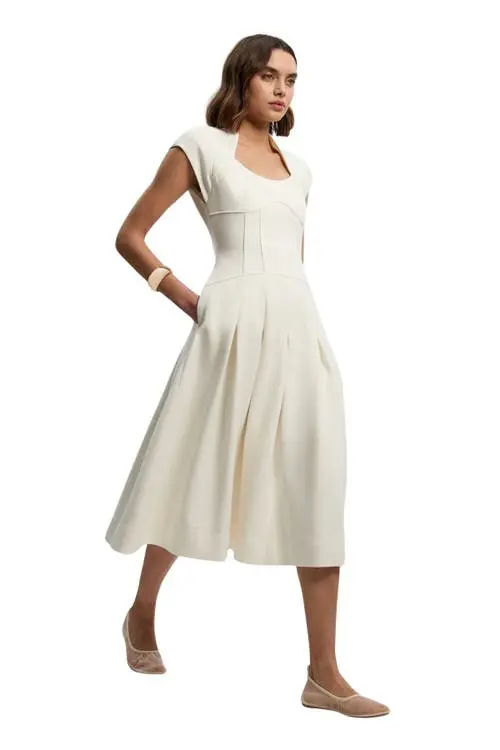 Karen Millen Compact Stretch Dropped Waist Midi Dress - Ivory
