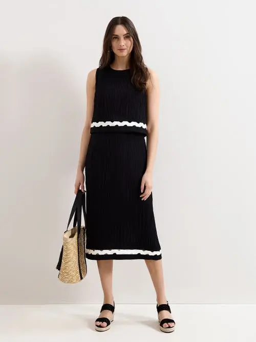 PHASE EIGHT Plisse Midi Dress With Scalloped Hem - Black
