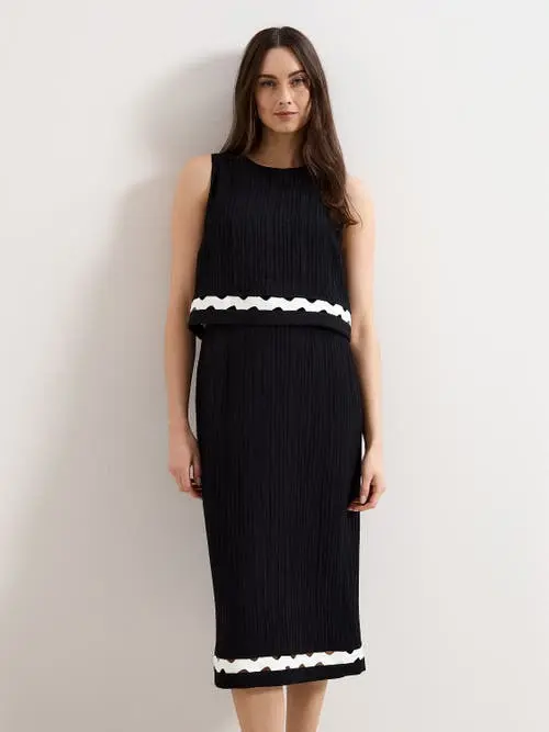 PHASE EIGHT Plisse Midi Dress With Scalloped Hem