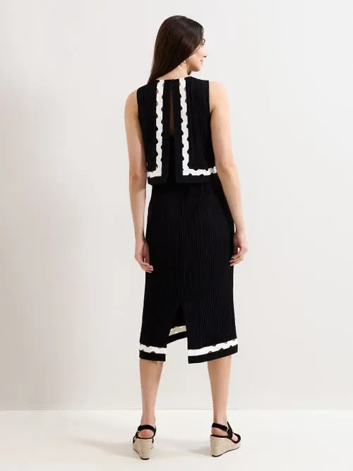 PHASE EIGHT Plisse Midi Dress With Scalloped Hem