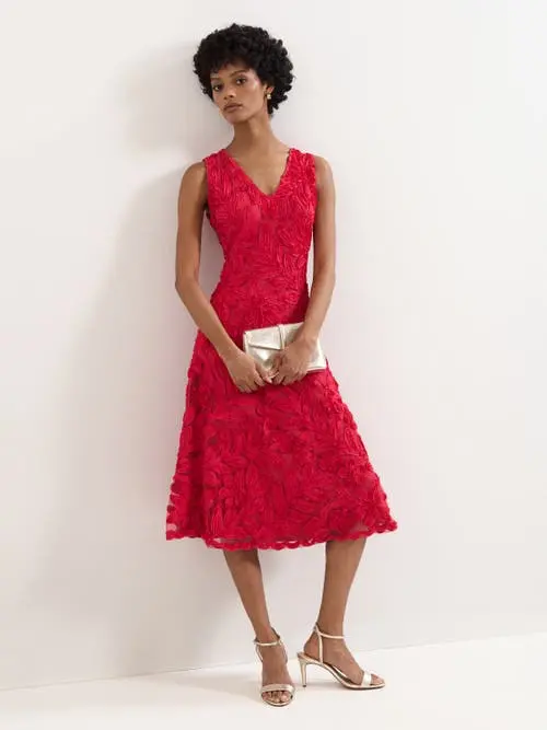 PHASE EIGHT Paloma Embroidered Fit & Flare Midi Dress - Pink