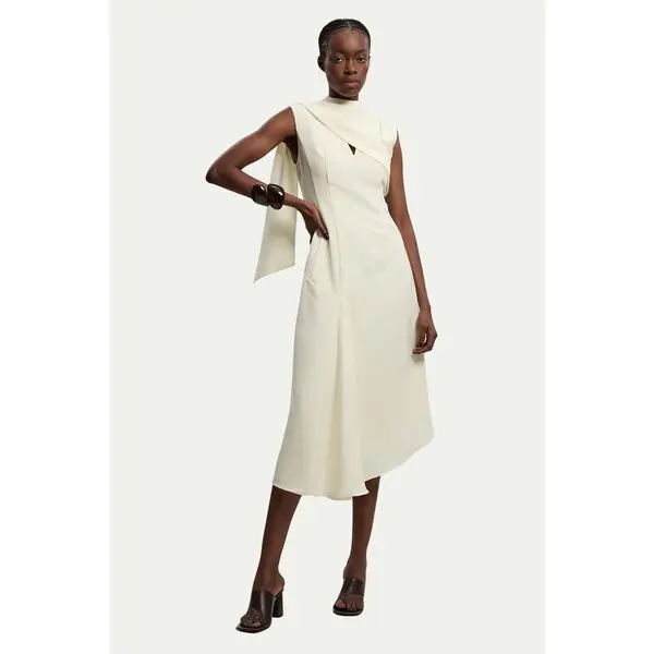 Karen Millen Tailored Linen Wrap Maxi Dress - Ivory