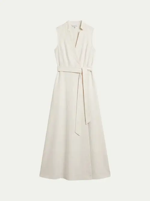 Karen Millen Tailored Linen Wrap Maxi Dress - Ivory