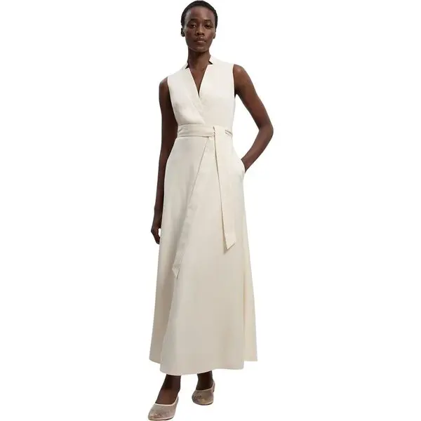 Karen Millen Tailored Linen Wrap Maxi Dress - Ivory