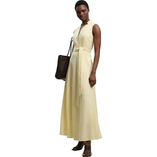 Karen Millen Tailored Linen Wrap Maxi Dress - Lemon