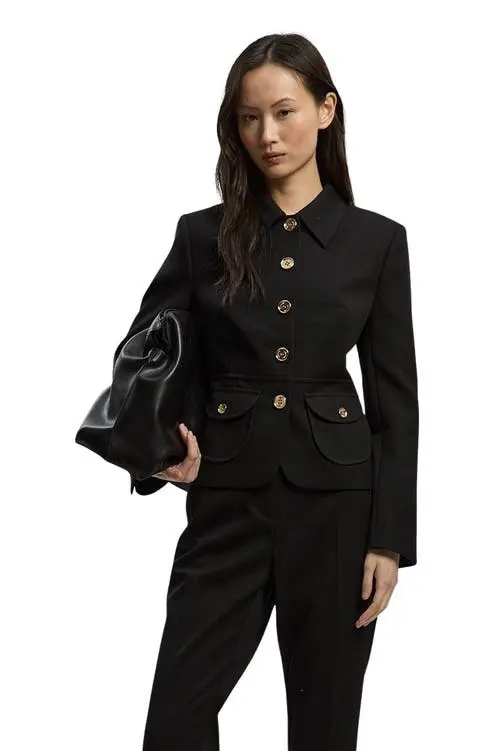 Karen Millen Petite Textured Tailored Jacket - Black