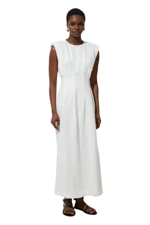 Karen Millen Linen Blend Pintuck Midi Dress - White