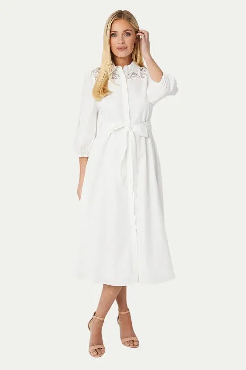 WALLIS Petite Cotton Cutwork Detail Shirt Dress - Ivory
