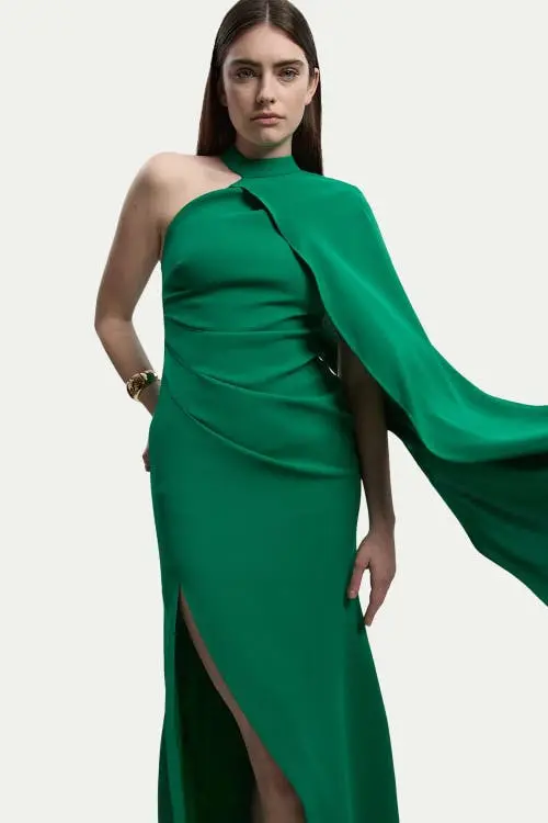 Karen Millen One Shoulder Cape Sleeve Maxi Dress