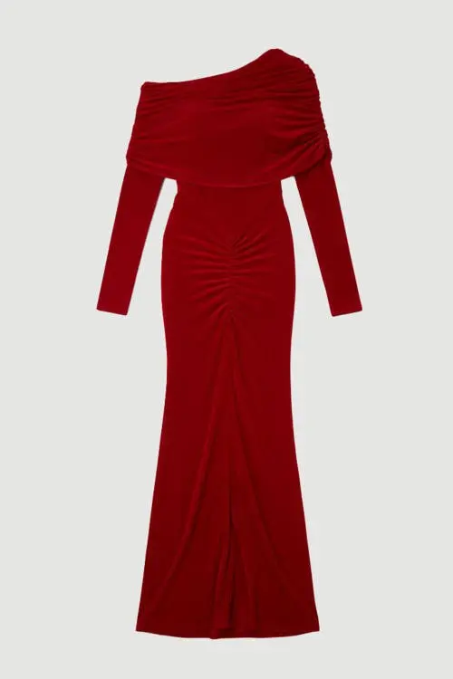 Karen Millen Ruched Off-shoulder Fishtail Maxi Dress