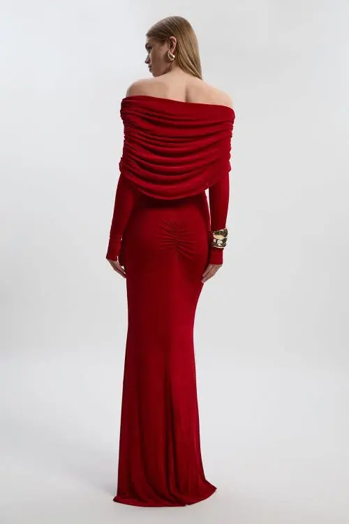 Karen Millen Ruched Off-shoulder Fishtail Maxi Dress