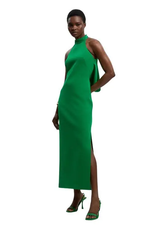 Karen Millen Soft Tailored Halterneck Maxi Dress - Green