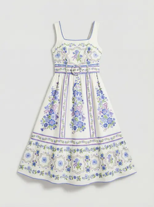 Coast Floral Print Cotton Square Neck Midi Dress