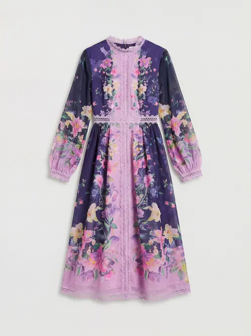 Coast Petite Organza Floral Lace Trim Midi Dress