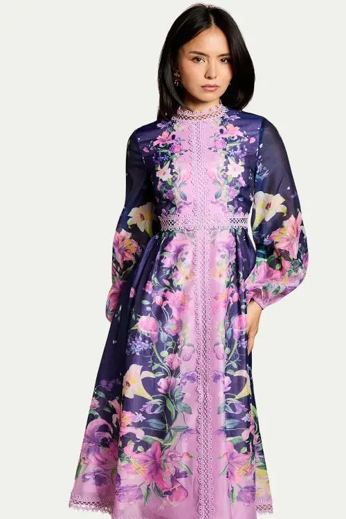 Coast Petite Organza Floral Lace Trim Midi Dress