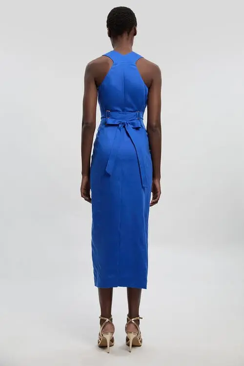 Karen Millen Tailored Linen Corset Back Midi Dress