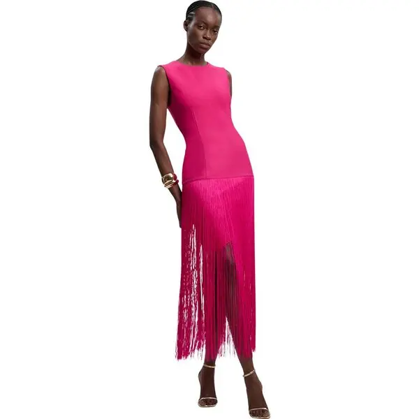 Karen Millen Form Fit Bandage Tassel Hem Mini Dress - Pink
