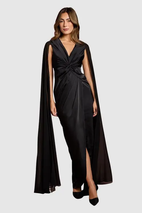 Coast Satin Cape Sleeve Maxi Dress - Black