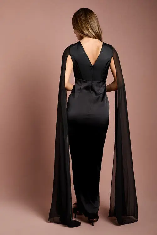 Coast Satin Cape Sleeve Maxi Dress - Black
