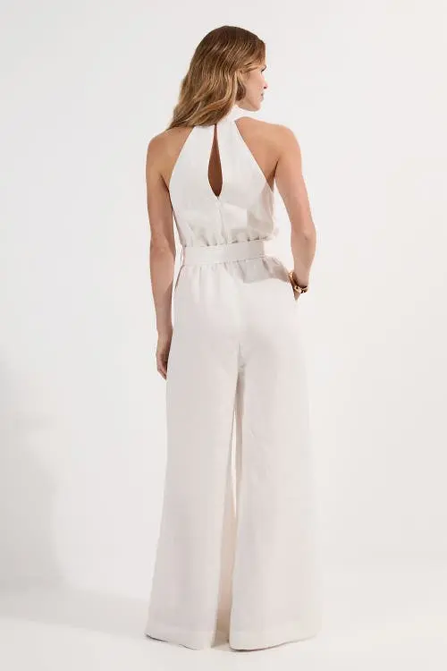 Karen Millen Linen Blend Wide Leg Halterneck Jumpsuit With Belt