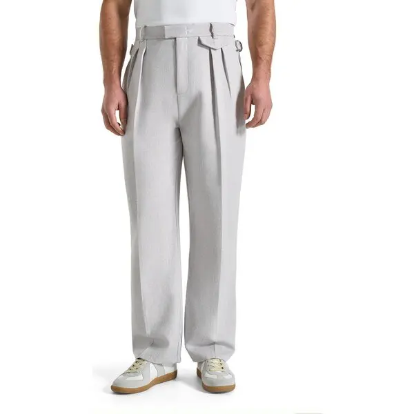 Manière De Voir Pierre Relaxed Fit Textured Pleated Tailored Trousers - Light Grey