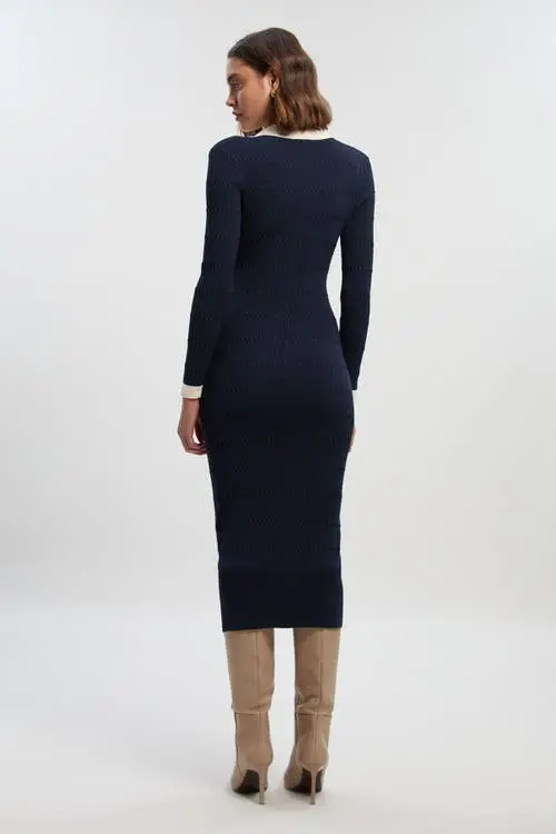 Karen Millen Rib Contrast Button Knit Midi Dress