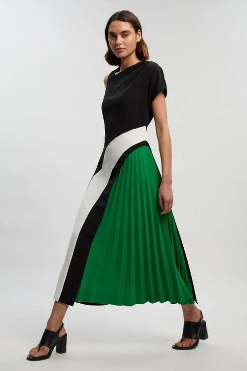 Karen Millen Colour Block Pleated Midi Dress