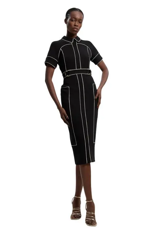 Karen Millen Compact Stretch Pencil Midi Dress - Black
