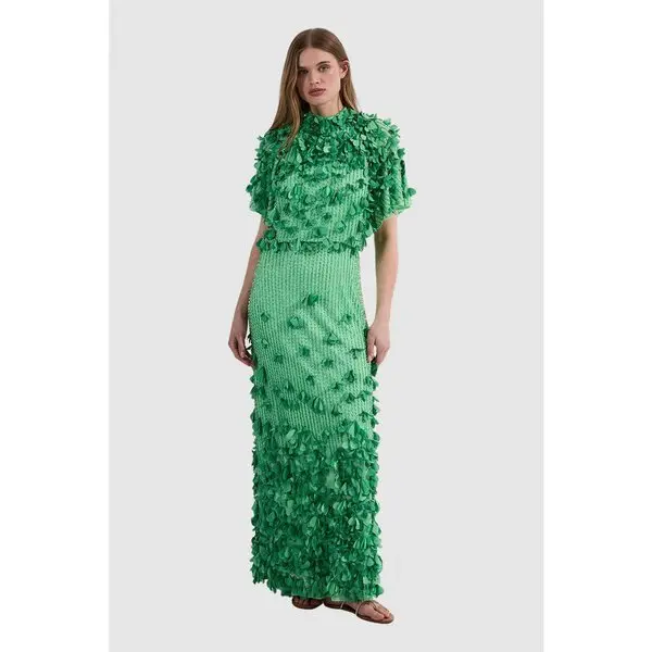Karen Millen Crystal Applique Angel Sleeve Maxi Dress - Mint