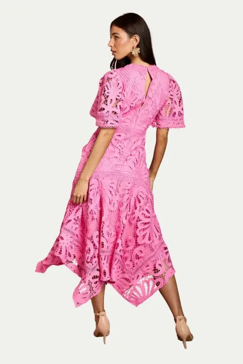 Coast Placement Lace Hanky Hem Dress - Pink