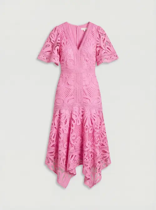 Coast Placement Lace Hanky Hem Dress - Pink
