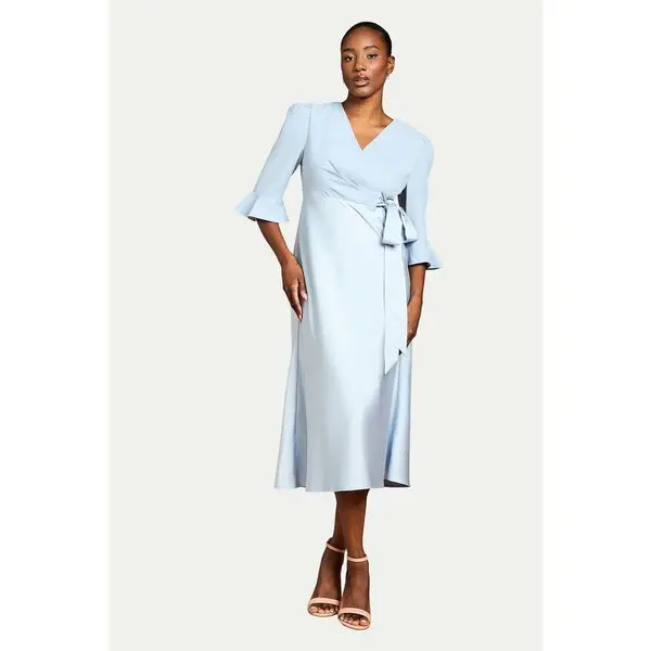 Coast Satin Back Crepe Wrap Dress - Pale Blue