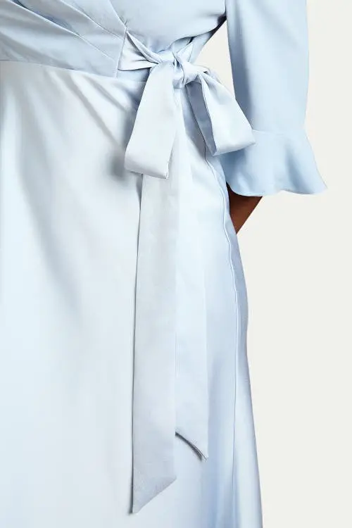 Coast Satin Back Crepe Wrap Dress With Ruffled Sleeves - Pale Blue