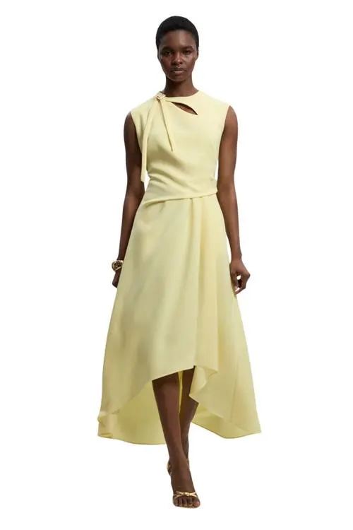 Karen Millen Tailored Drape Neck Midi Dress - Lemon