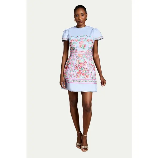 Coast Placement Print Short Sleeve Mini Dress - Blue