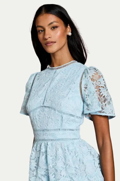 Coast Petite Lace Tiered Midi Dress - Pale Blue
