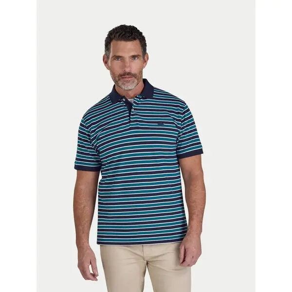 RAGING BULL Triple Stripe Pique Polo Shirt - Navy
