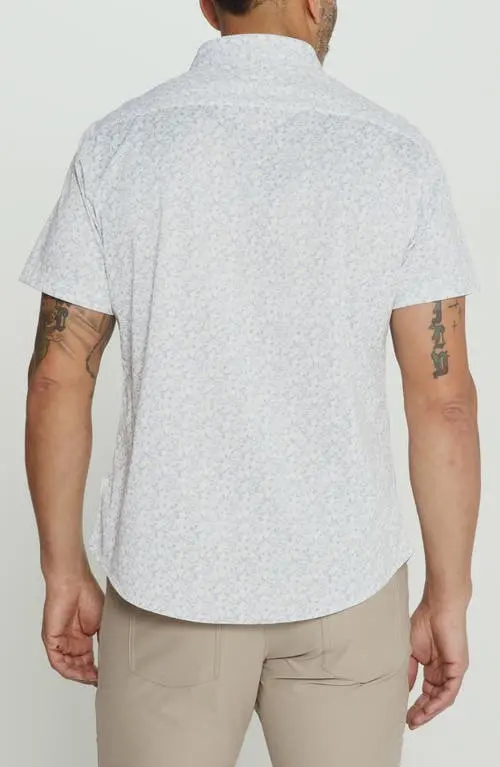 7 Diamonds The Wes Abstract Leaf Print Short Sleeve Stretch Button-up Shirt - Blue